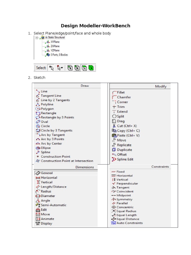 Design Modeller-Workbench: 1. Select Plane/Edge/Point/Face and Whole ...
