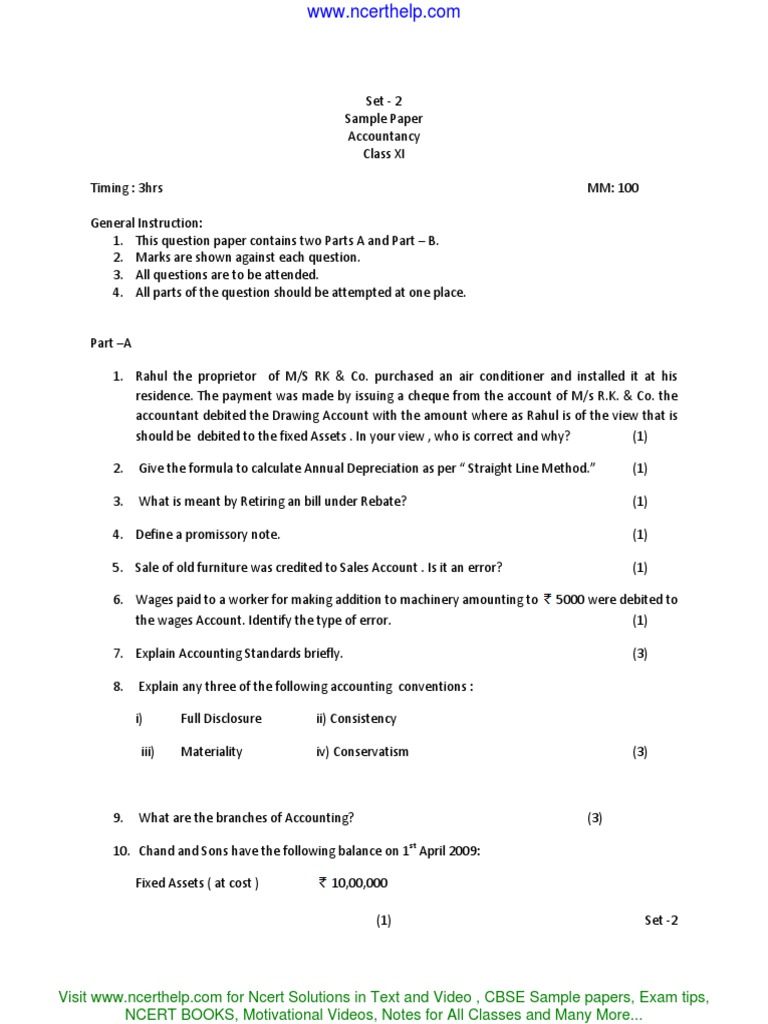 Class 11 Accountancy Sample Paper Set 2 | PDF | Cheque | Overdraft