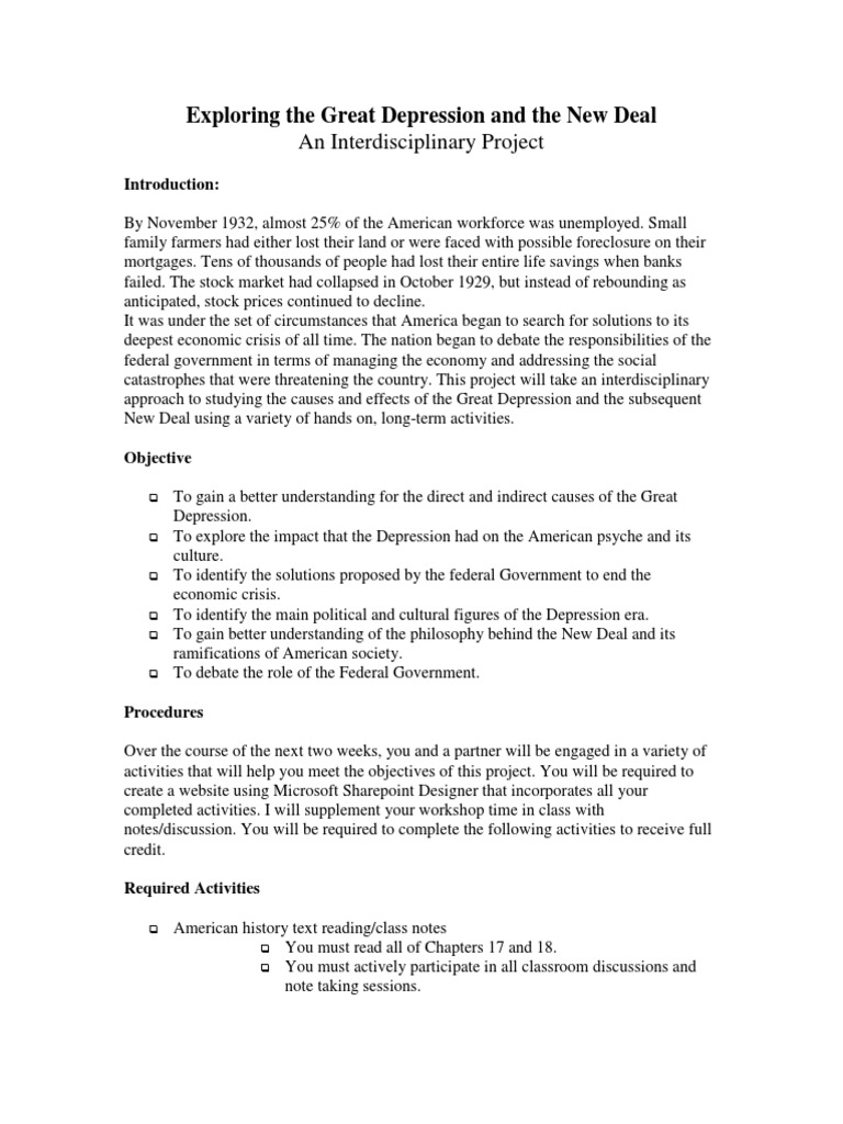 Great Depression and New Deal Study Guide | PDF | Great Depression ...