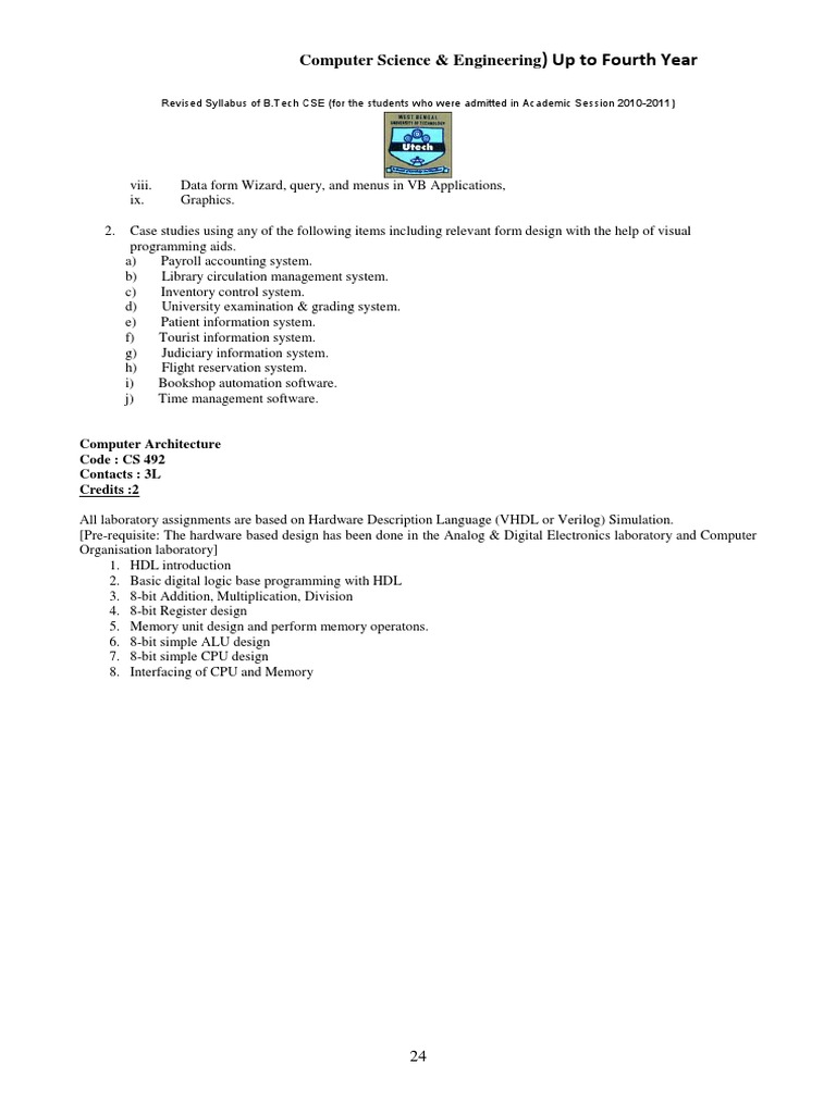 Syllabus For B.Tech Up To Fourth Year: Computer Science & Engineering ...