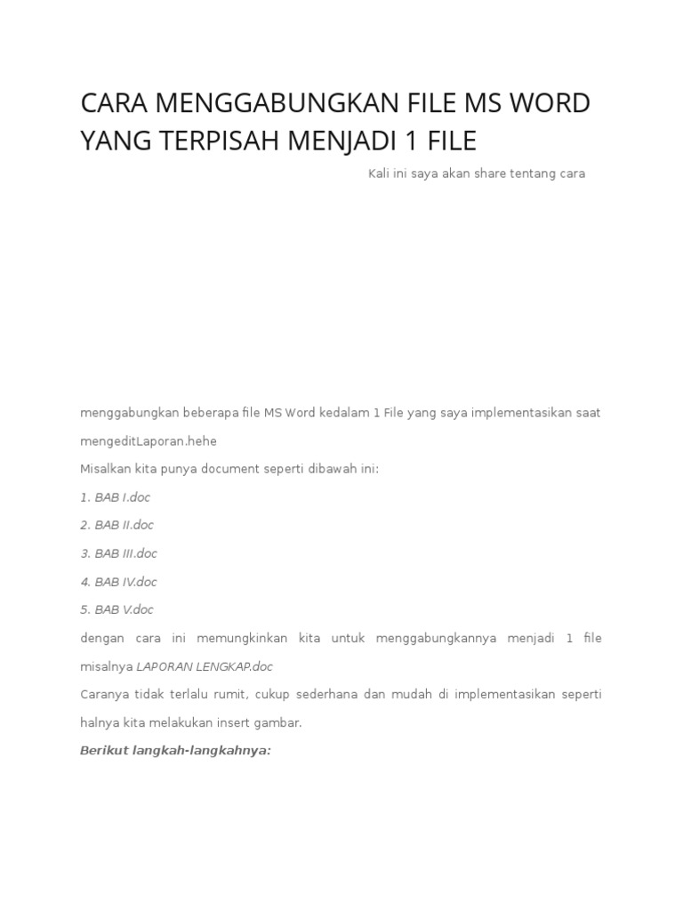 Cara Menggabungkan File Ms Word Yang Terpisah Menjadi 1 | PDF