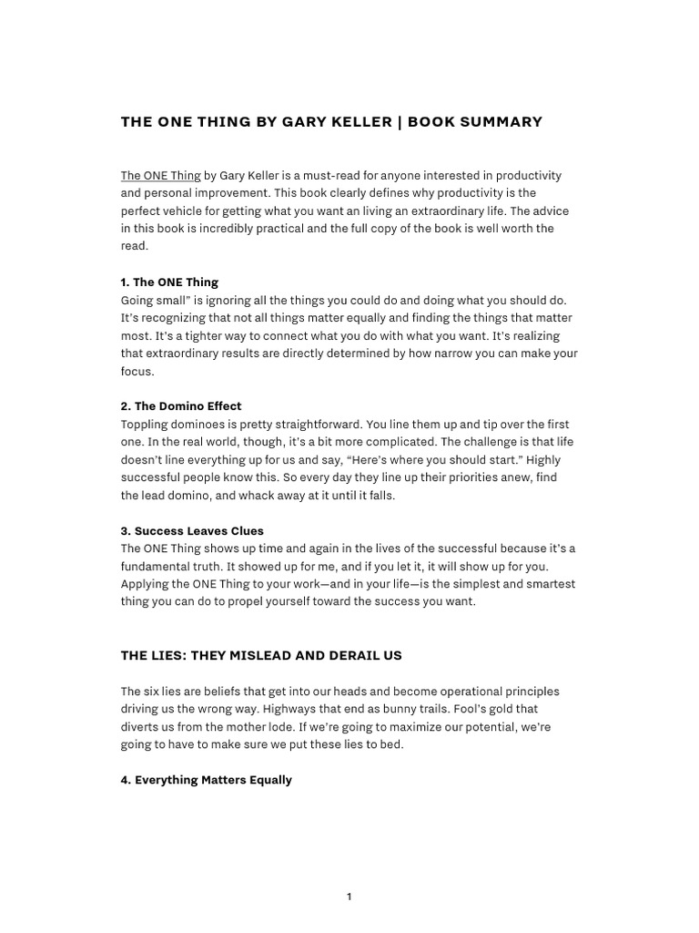 The One Thing: Key Insights Summary | PDF | Habits | Science