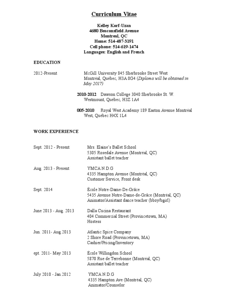 Curriculum Vitae | PDF | Montreal | Schools