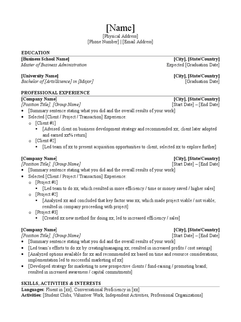 MBA Investment Banking Resume Template | PDF | Résumé | Private Equity