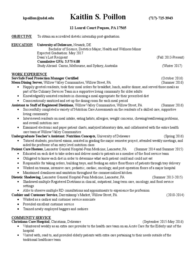 Resume | PDF | Dietitian | Health Care