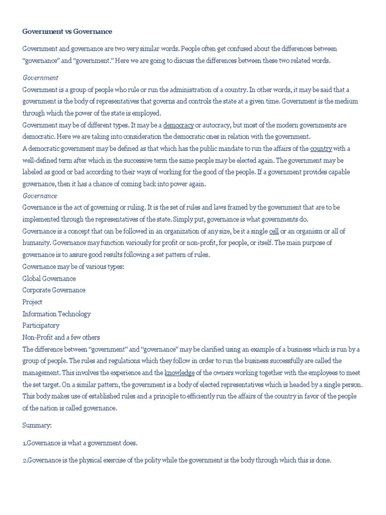 Government Vs Governance | PDF | Governance | Bureaucracy