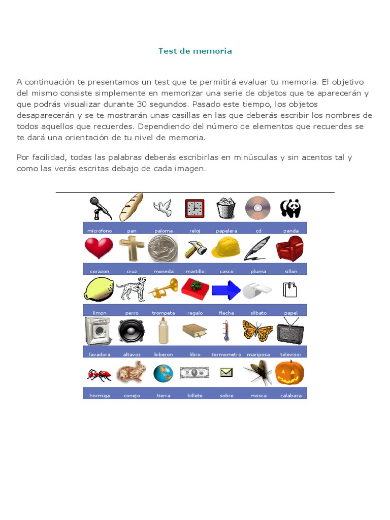Test de Memoria | PDF | Memoria | Ocio