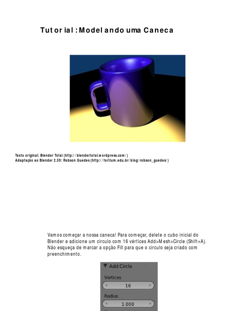 Tutorial Modelagem Caneca Blender 2.59 | PDF | Blender (software ...