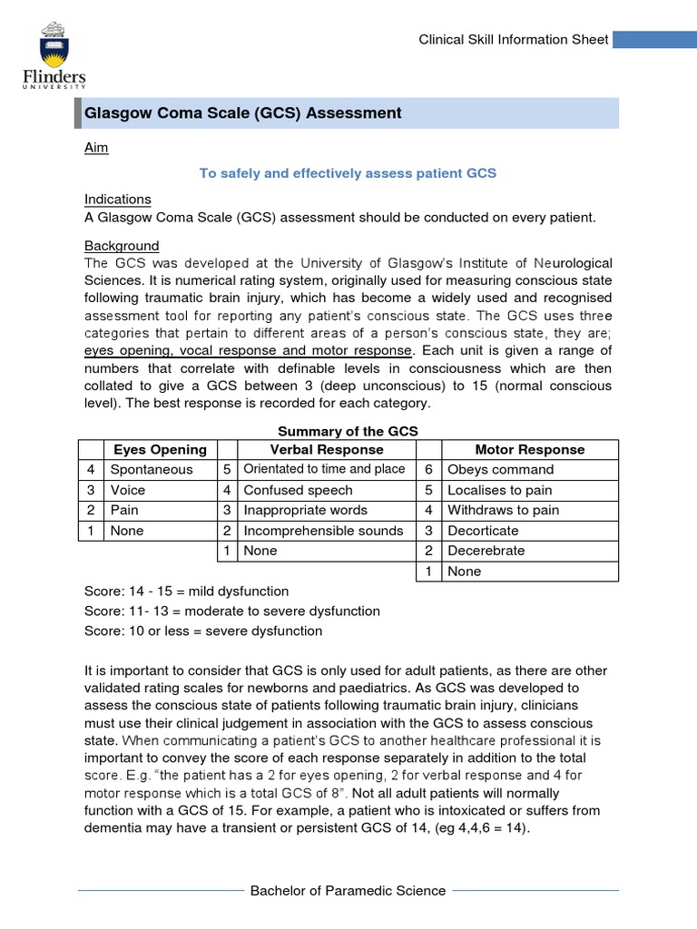 GCS Assessment - Information Sheet | PDF | Diseases And Disorders ...