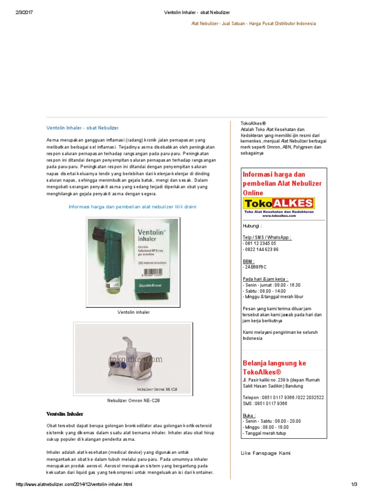 Ventolin Inhaler - Obat Nebulizer | PDF