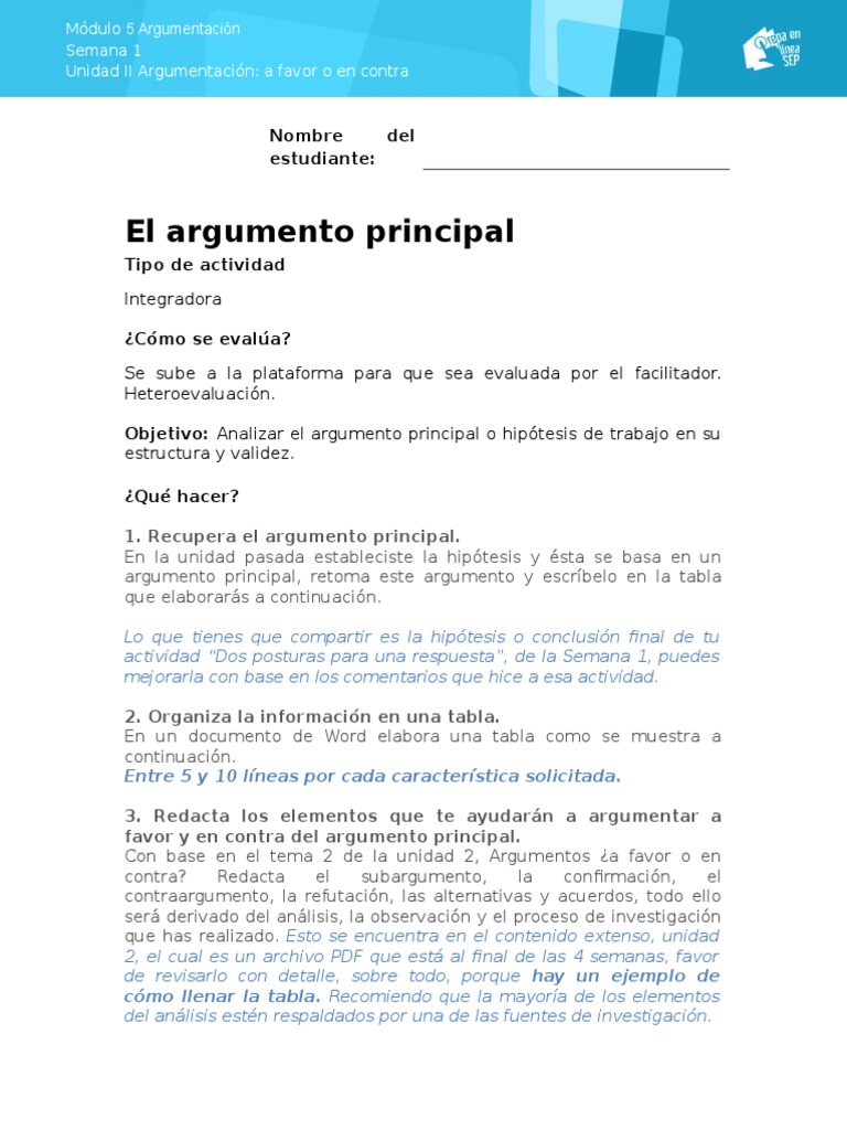 Plantilla El-Argumento-principal m5s2 | PDF | Argumento | Hipótesis