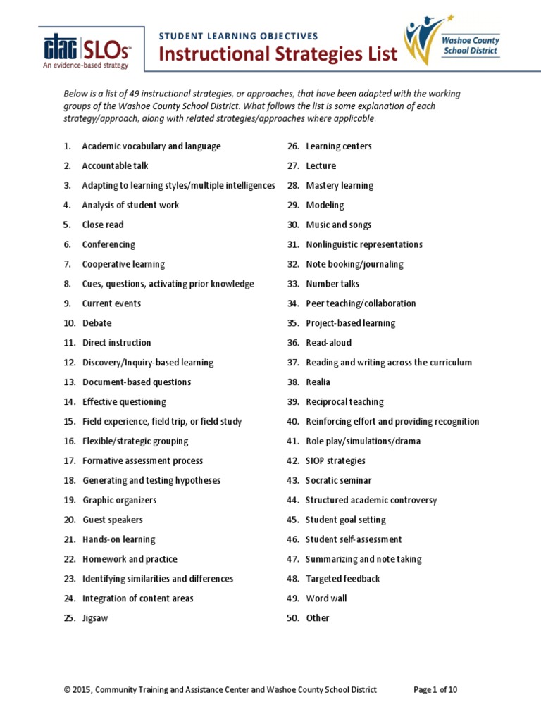 Instructional Strategies List July 2015 | PDF | Project Based Learning ...