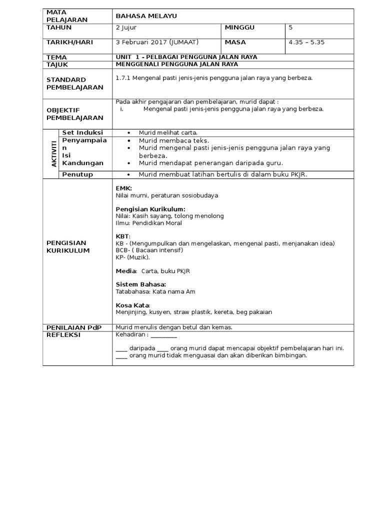 Contoh RPH BM Tahun 2 (2017) | PDF