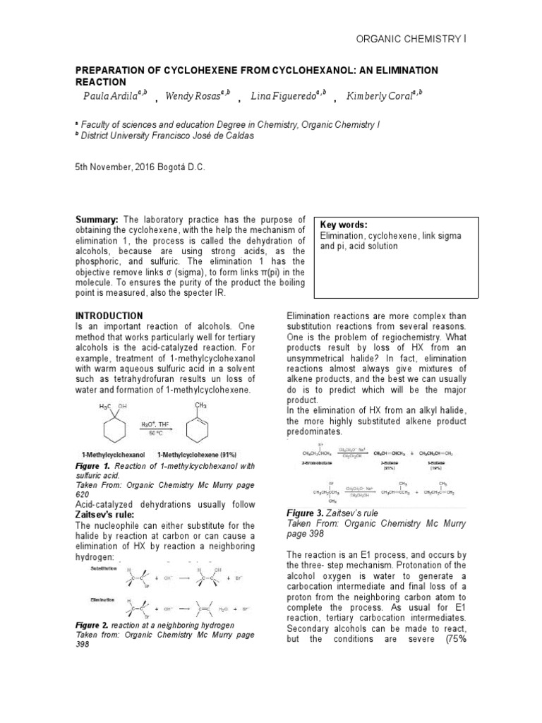 Preparation of Cyclohexene From Cyclohexanol | PDF
