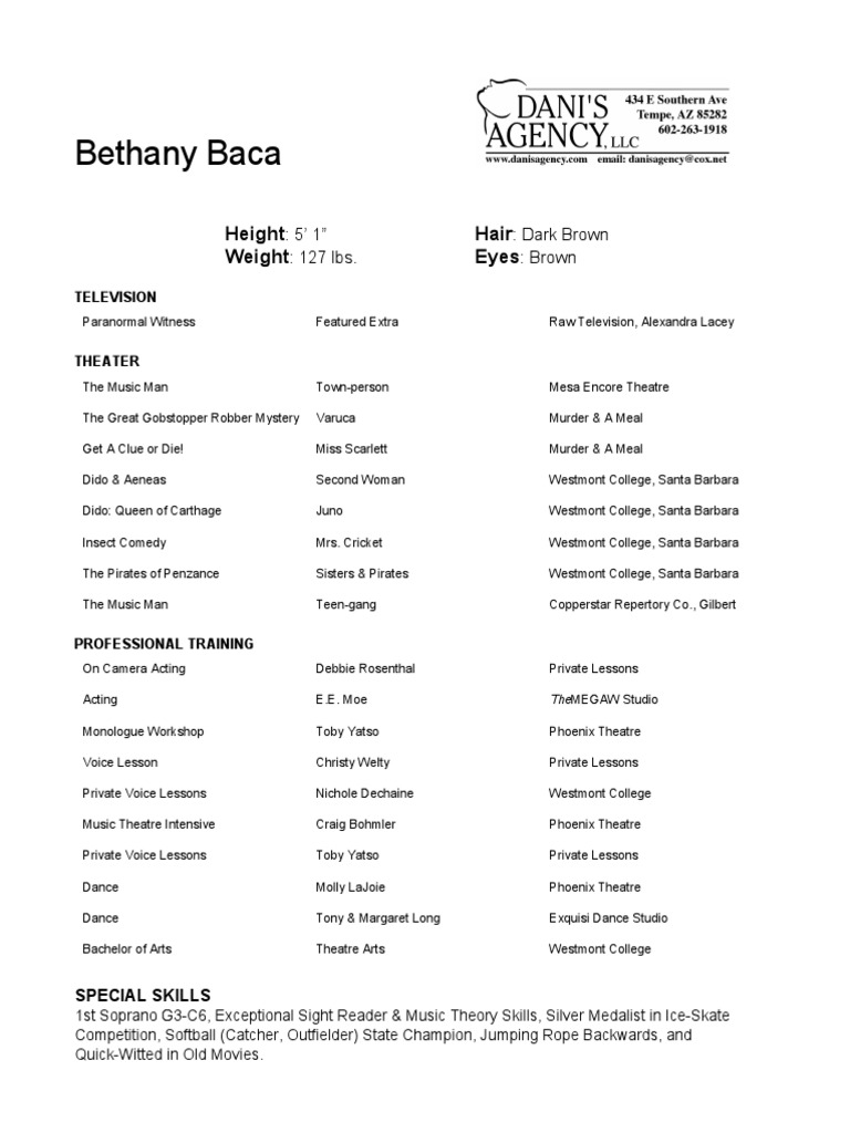 Bethany Baca: Height Hair Weight Eyes | PDF