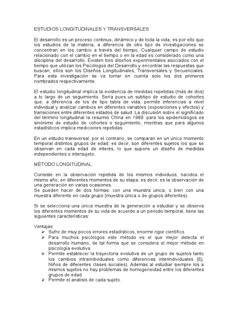 Estudios Longitudinales y Transversales y Metodos de Investigacion en ...