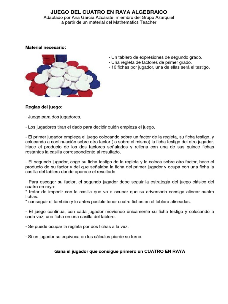 Juego Cuatro en Raya Algebraico | PDF