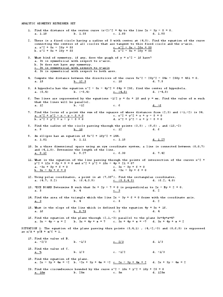 Analytic Geometry Refresher Set | PDF | Cartesian Coordinate System ...