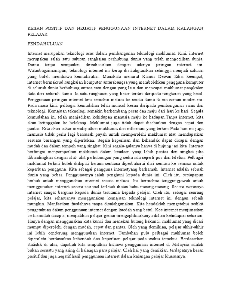 Kesan Positif Dan Negatif Penggunaan Internet Dalam Kalangan Pelajar ...