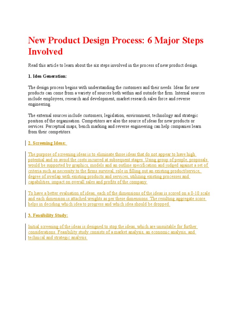 New Product Design: 6 Key Steps | PDF | Feasibility Study | Internal ...