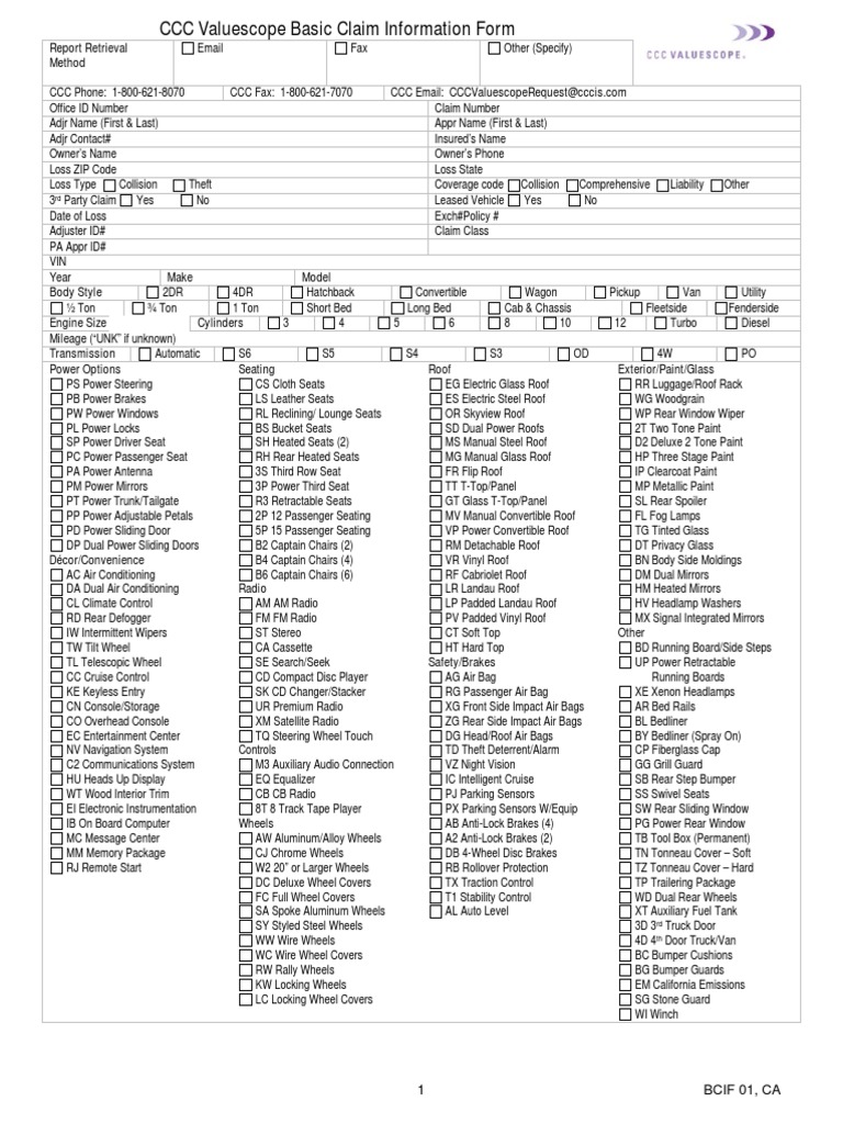 CCC Auto Evaluation Form (Generic) | PDF | Van | Truck
