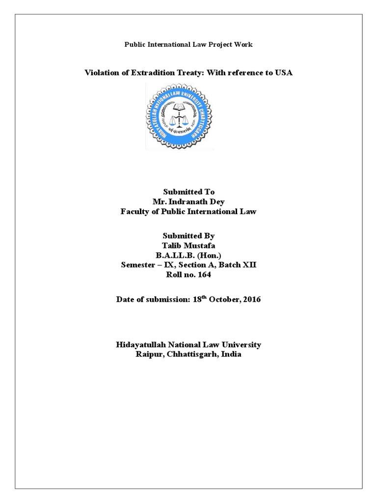 Public International Law Project On Violation of Extradition Treaty ...