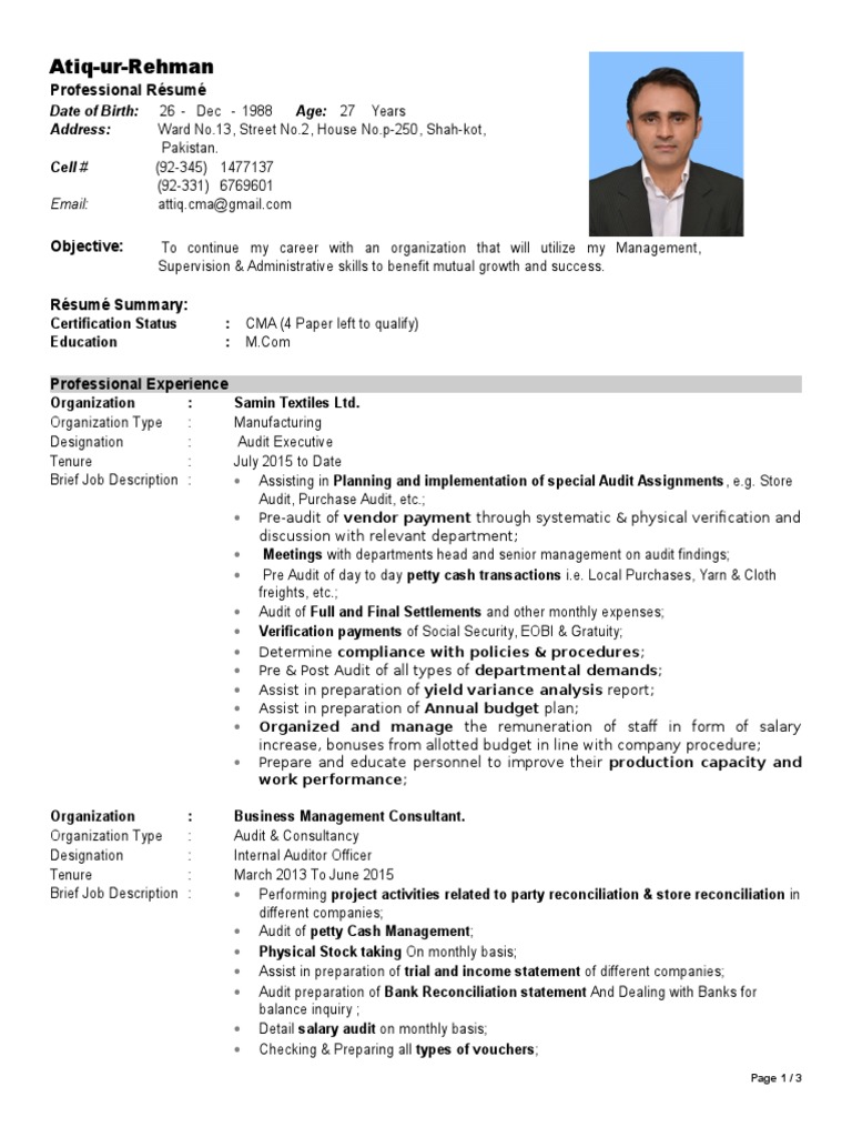 Resume Atiq | PDF | Résumé | Bookkeeping