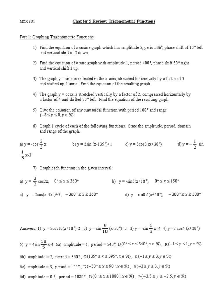 Trigonometric Functions Review | PDF | Trigonometric Functions | Sine