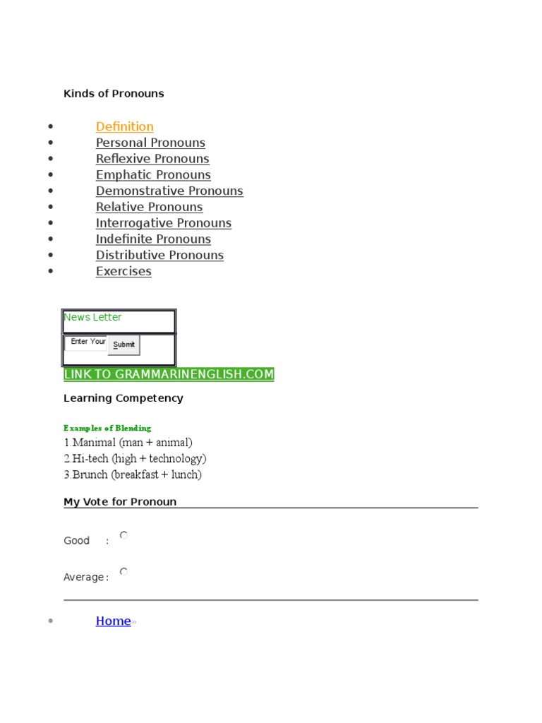 Personal Pronouns Reflexive Pronouns Emphatic Pronouns Demonstrative ...