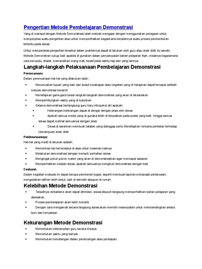Pengertian Metode Pembelajaran Demonstrasi | PDF