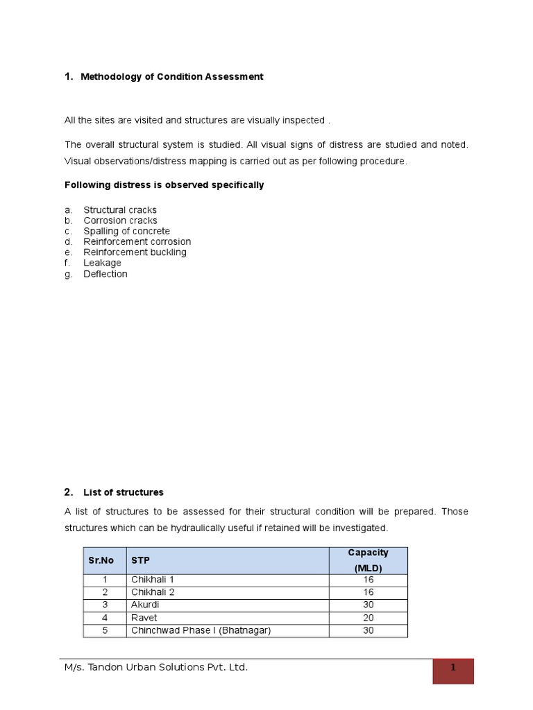 PCMC-structural Condition Assessment Inception Report | PDF | Economic ...