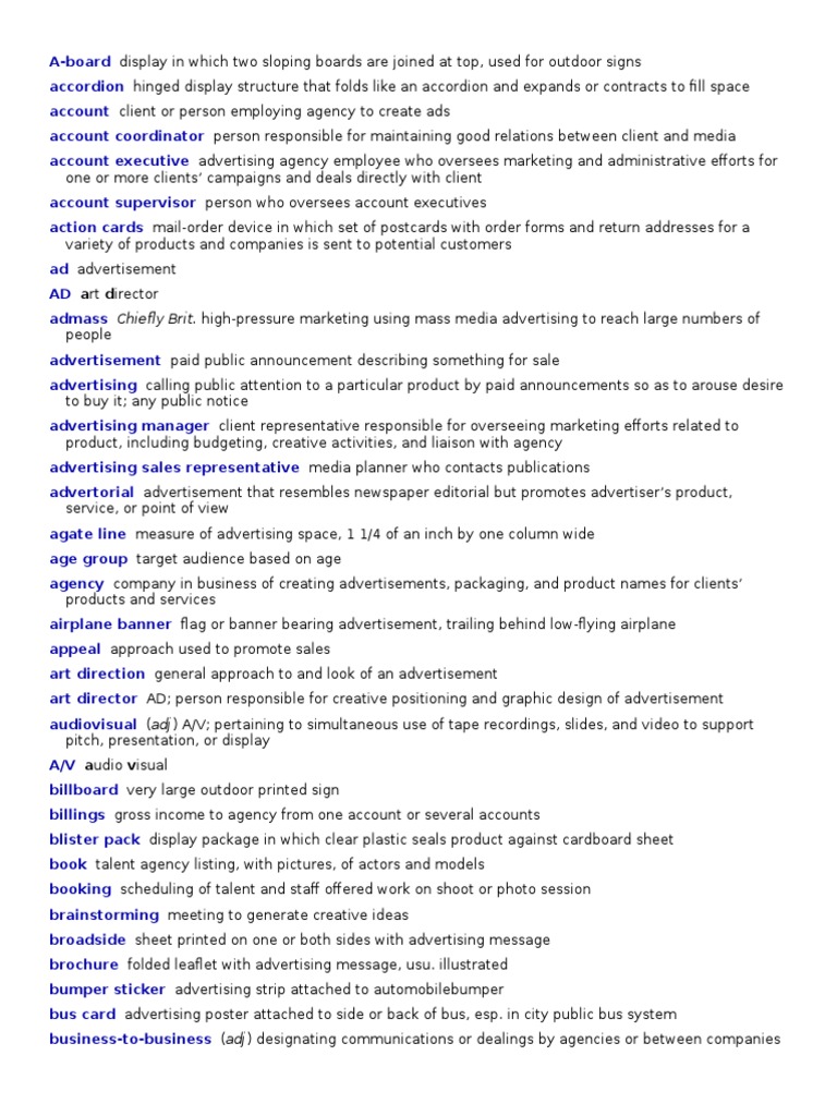 Advertising Vocabulary | PDF | Direct Marketing | Copywriting