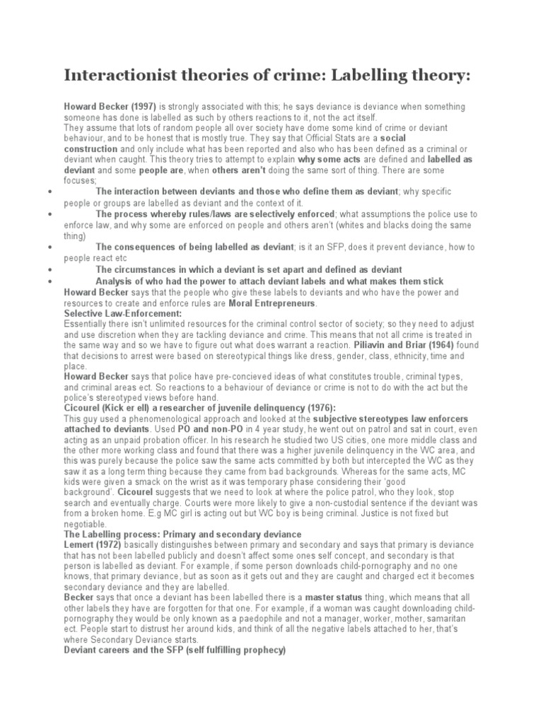 Interactionist Theories of Crime | PDF | Deviance (Sociology) | Crime ...
