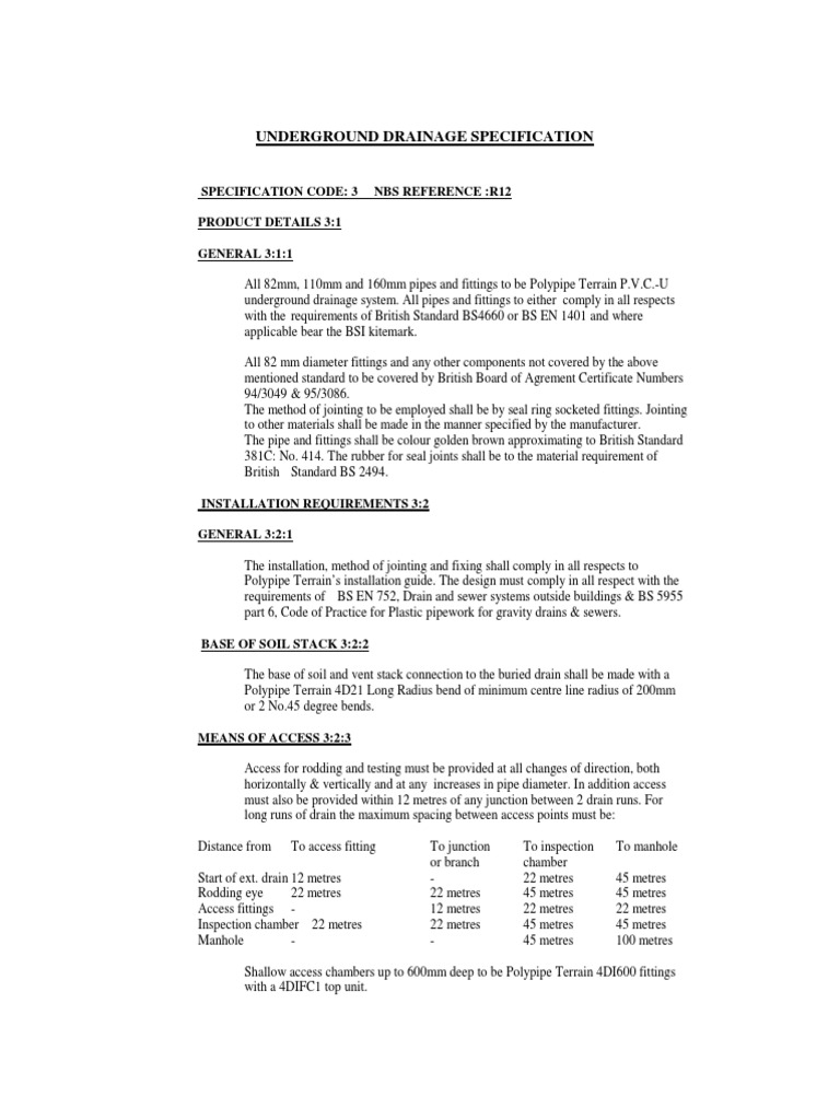 Specification Clauses Underground Drainage PDF | PDF | Drainage | Pipe ...