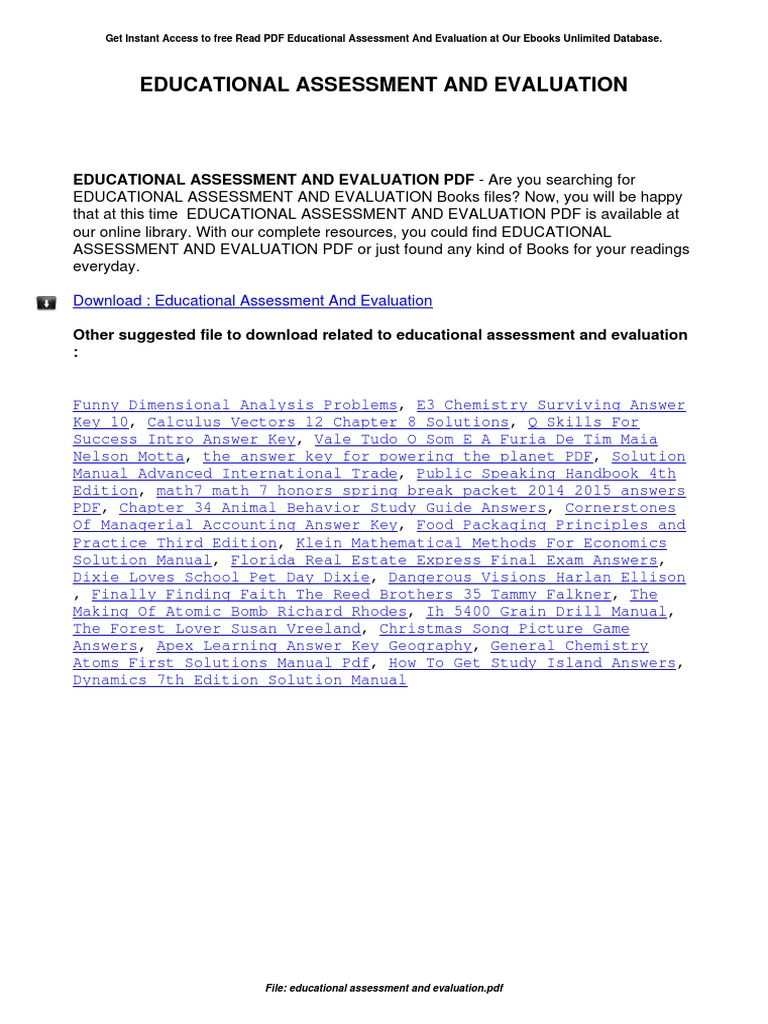 Educational Assessment and Evaluation | PDF