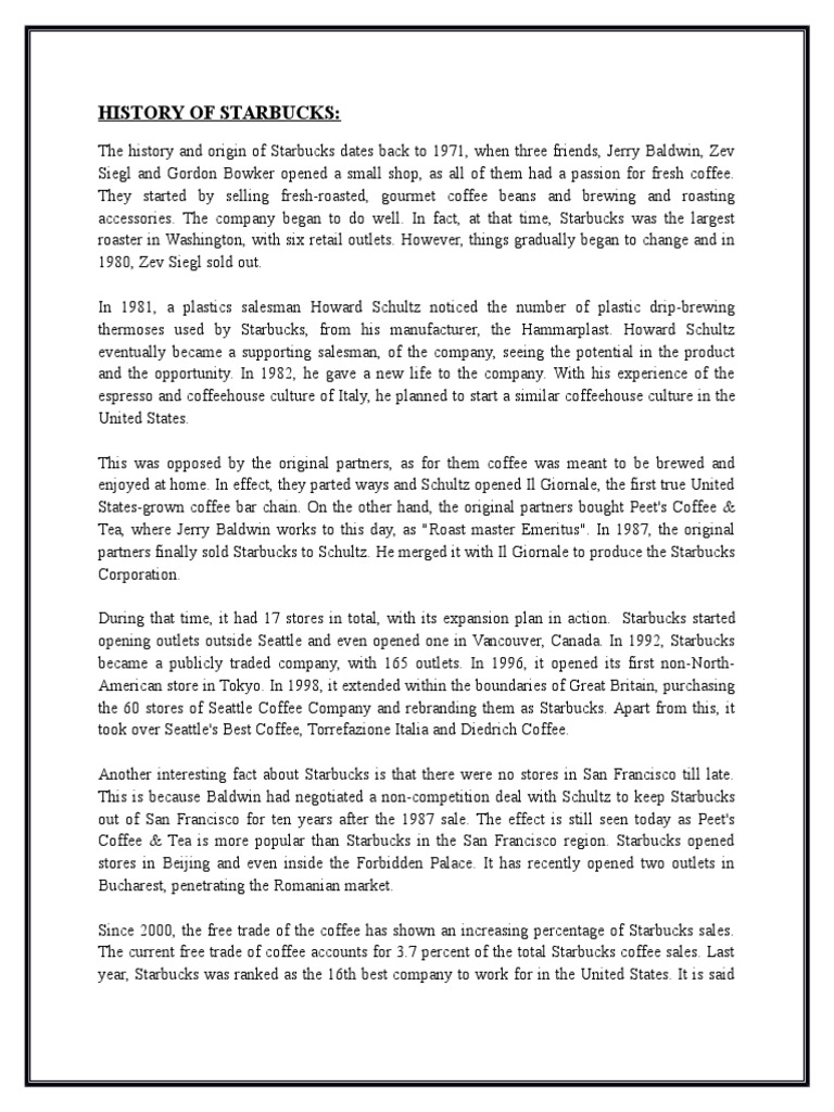 History of Starbucks | PDF | Starbucks | Swot Analysis