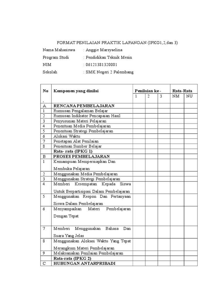 Format Penilaian Praktik Lapangan | PDF