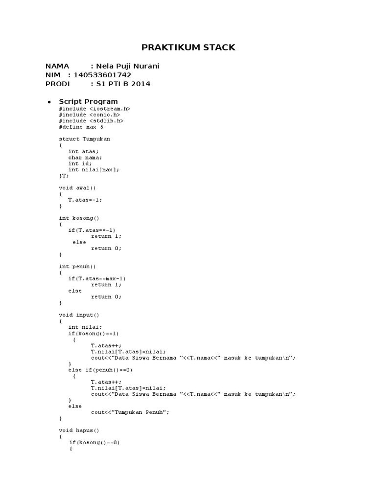 Laporan Algoritma Dan Struktur Data - Stack | PDF