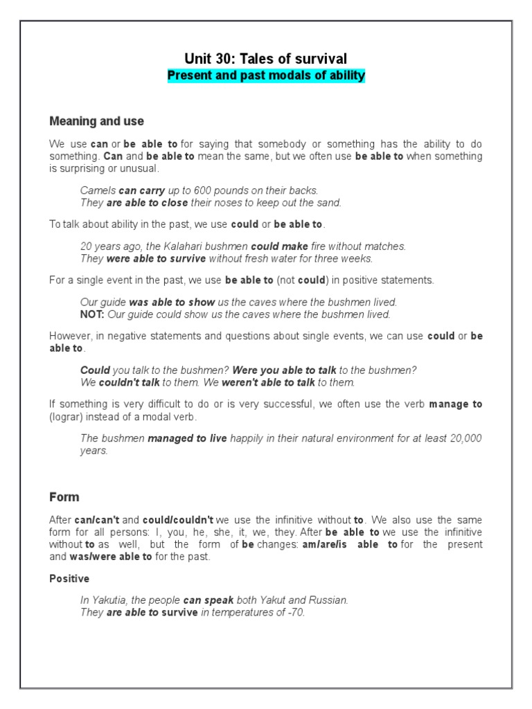 Past and Present Ability Modals | PDF | Verb | Subject (Grammar)