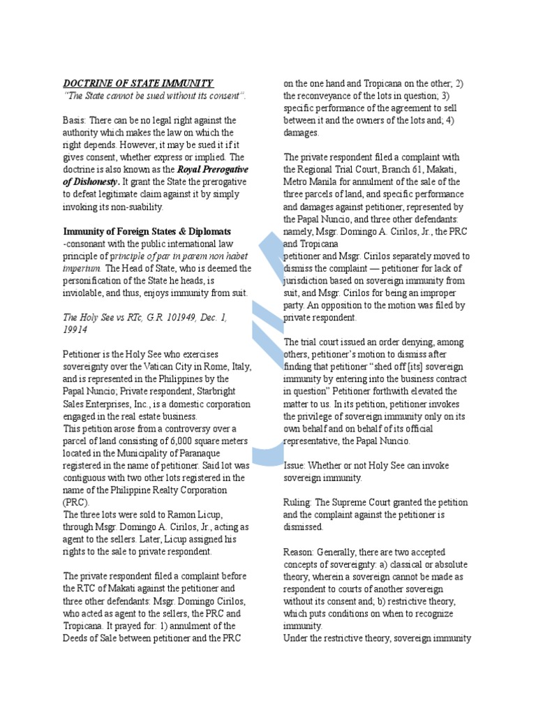 Doctrine of State Immunity | PDF | Sovereign Immunity | Defamation