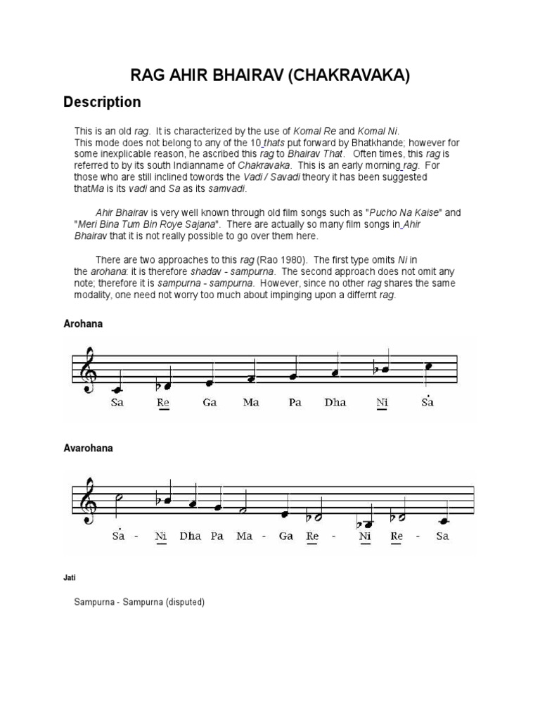 Rag Ahir Bhairav (Chakravaka) : Description | PDF | Classical And Art ...
