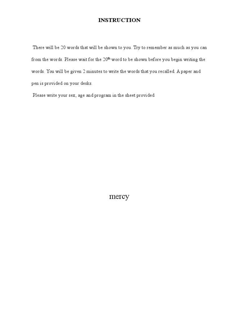 Word Recall Exercise Instructions | PDF | Language Arts & Discipline ...