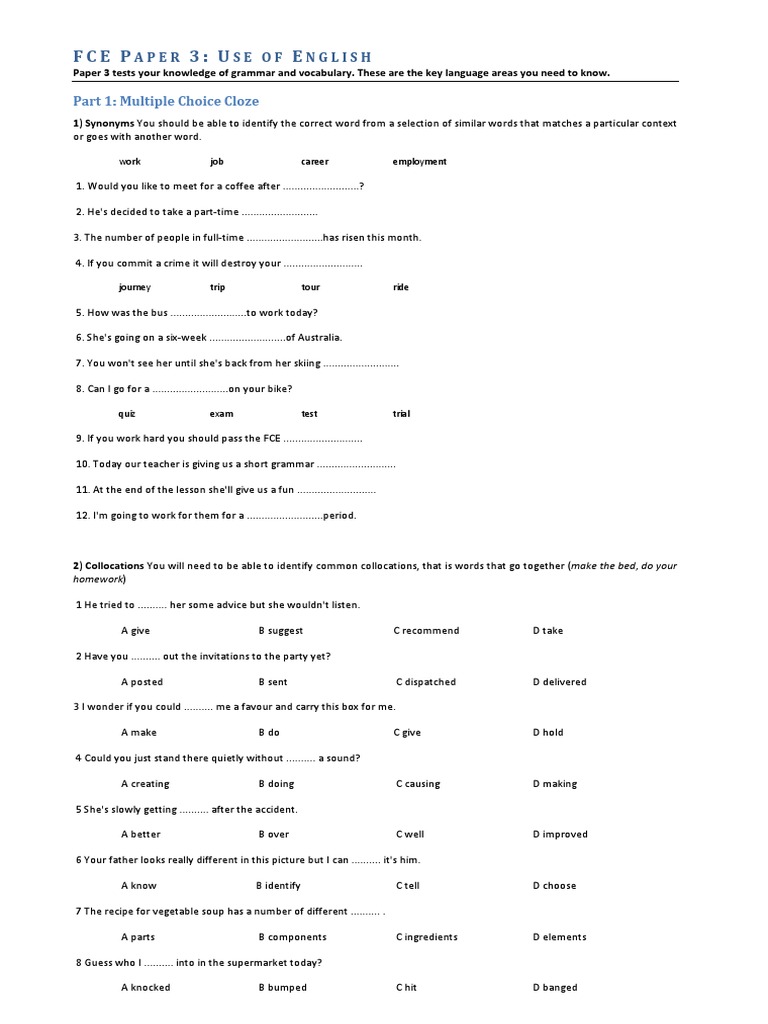 FCE Spotlight Paper 3 and Answer Key PDF | PDF | Phrase | Part Of Speech
