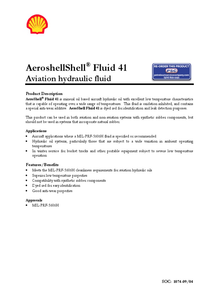 Aeroshell Fluid 41 Pds | PDF | Viscosity | Materials