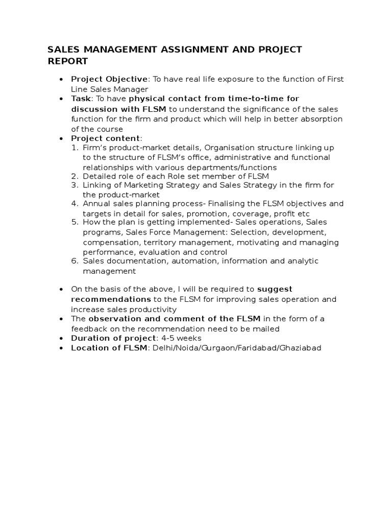 Sales Management Project Report | PDF | Career & Growth | Finance ...