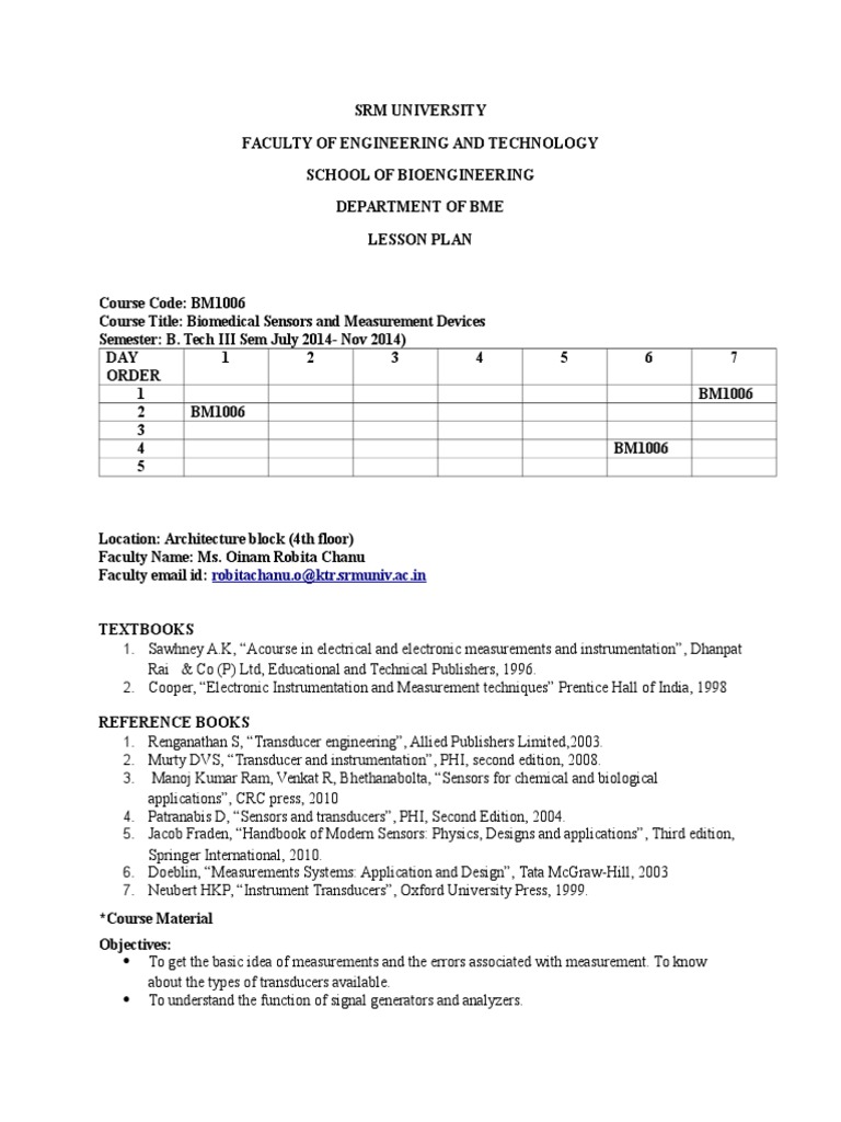 BM 1006 Biomedical Sensor Measurement Devices | PDF