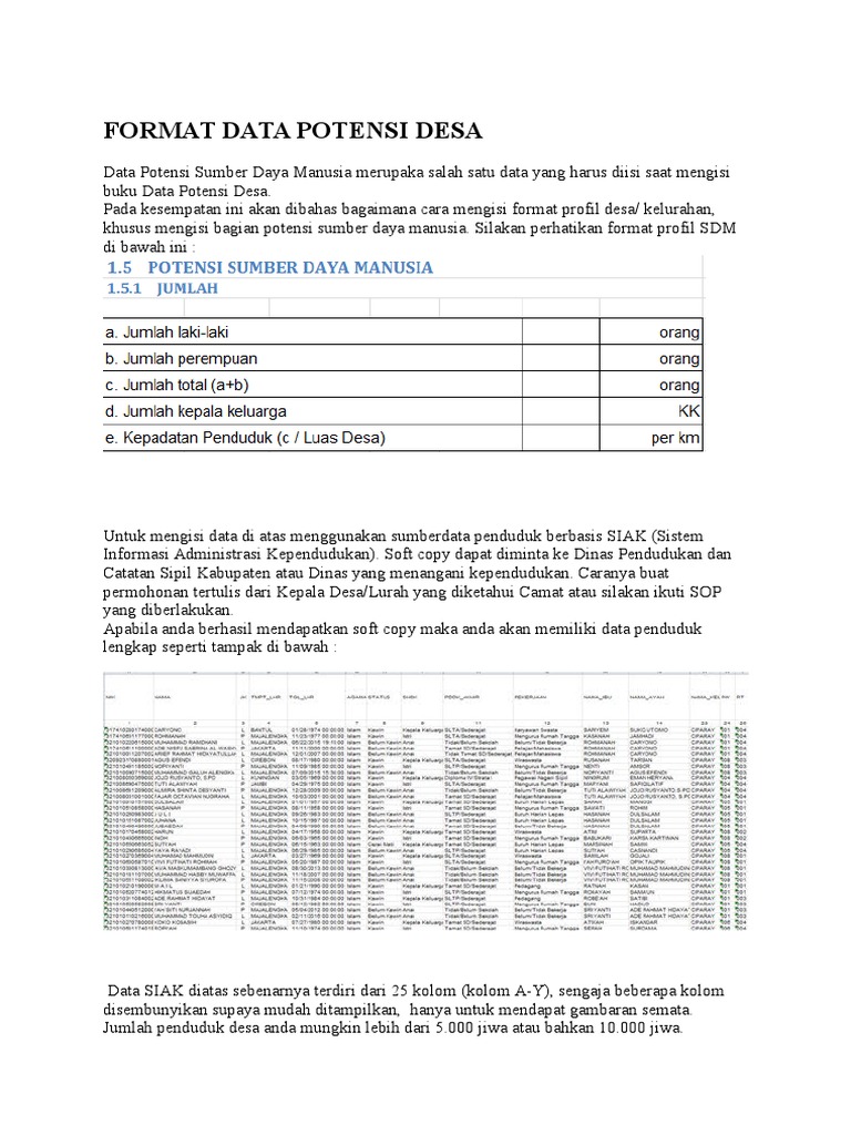 Format Data Potensi Desa | PDF