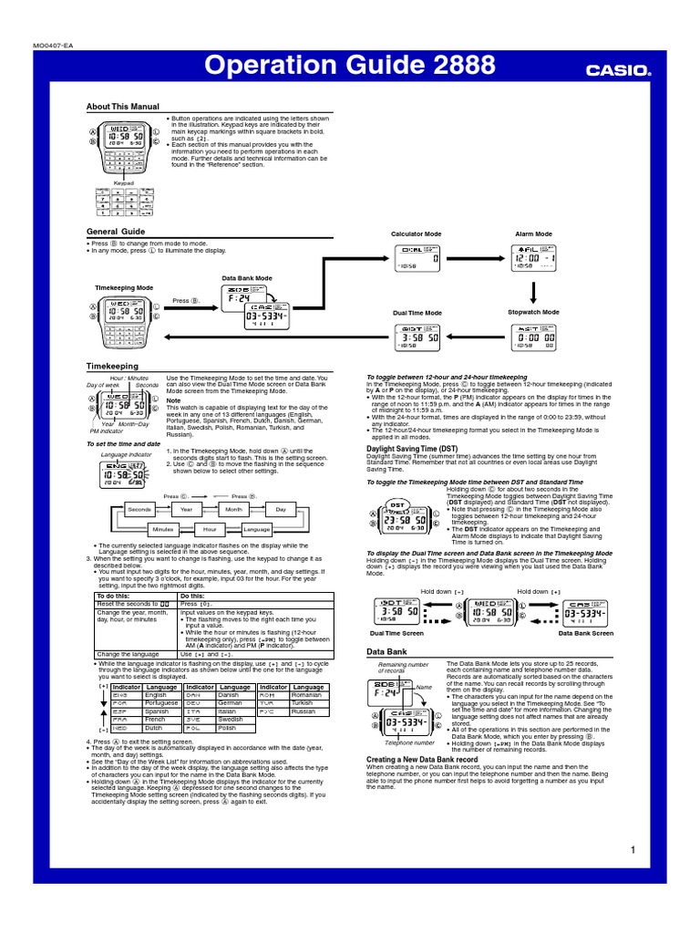 Casio Watch Manual | PDF | Daylight Saving Time | Watch