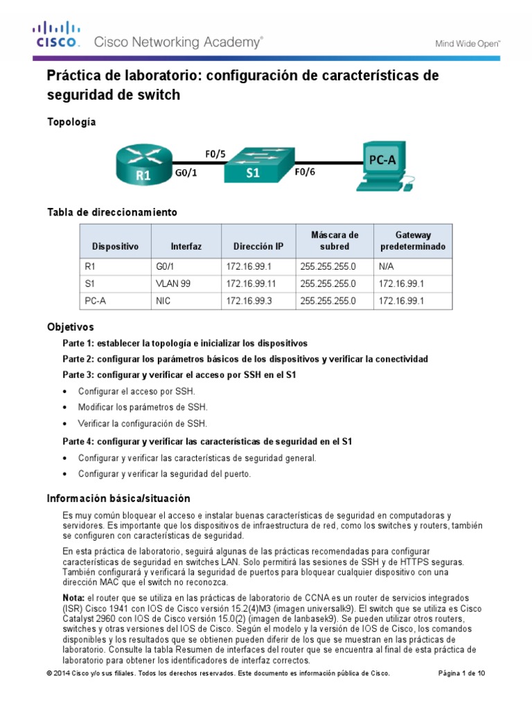 2.2.4.11 Lab - Configuring Switch Security Features | PDF | Enrutador (Computación) | Contraseña