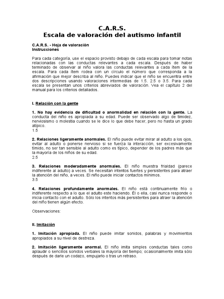 CARS. Autismo | PDF | Autismo | Las emociones